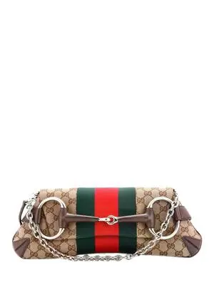 Gucci Horsebit Web Chain Gg Canvas Large Clutch Bag - Brown