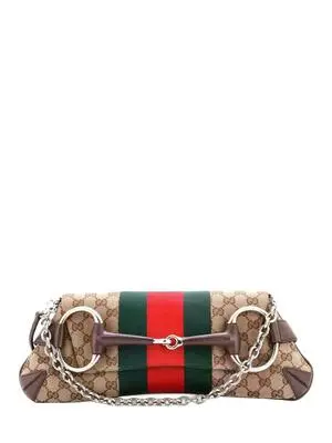 Gucci Horsebit Web Chain Gg Canvas Large Clutch Bag - Brown