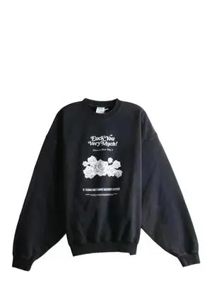 Vetements Floral Print Graphic Crew Neck Sweater - Black