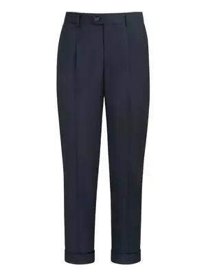 Brunello Cucinelli Super 150s Virgin Wool Batavia Trousers With Pleats - Blue