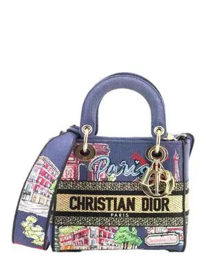 Dior Lady D-lite Bag Embroidered Raffia Medium Satchel - Blue