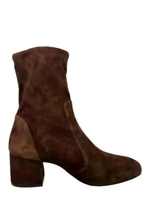 STUART WEITZMAN Suede Square Toe Block Heel Boots - Brown