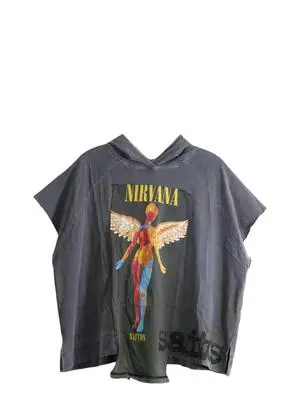 SAITOS X Nirvana Graphic-print Short-sleeve Hoodie - Grey