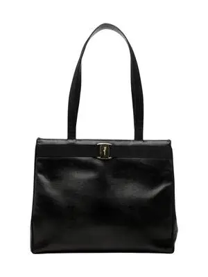 FERRAGAMO 2000-2026 Lizard Embossed Leather Vara Tote Bag - Black