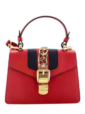 Gucci Sylvie Top Handle Bag Leather Mini Satchel - Red