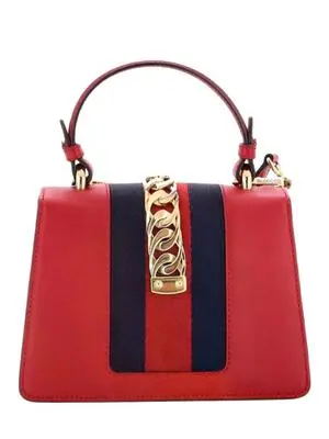 Gucci Sylvie Top Handle Bag Leather Mini Satchel - Red