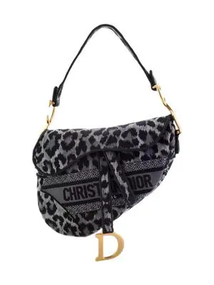 Dior Saddle Handbag Mizza Embroidered Canvas Medium Satchel Black