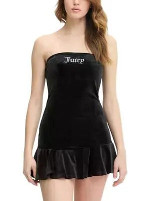 Juicy Couture Rhinestone Logo Ruffled Mini Dress - Black