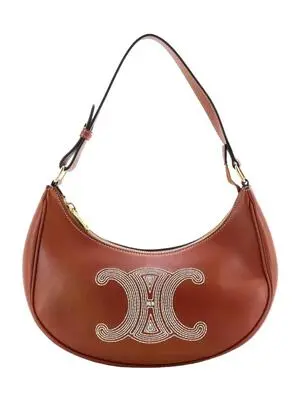 Celine Ava Bag Triomphe Embroidery Leather Shoulder Bag - Brown