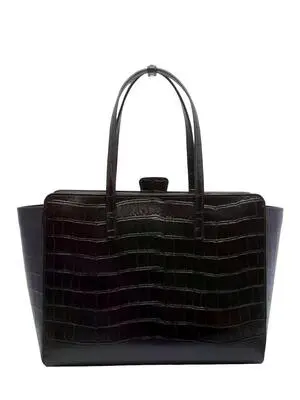 HIDESINS Medium Flap Croc-effect Patent Leather Tote Bag - Brown