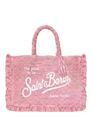MC2 SAINT BARTH Mini Voalnt Fringed Raffia Tote Bag - Pink