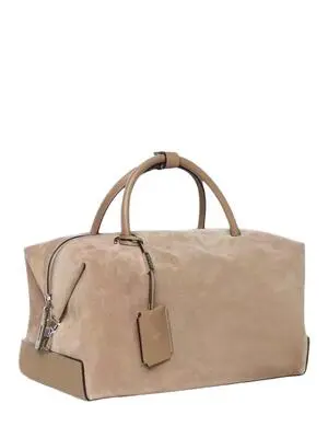 Max Mara Large Nubuck Leather Boston Bag - Mud Neutrals
