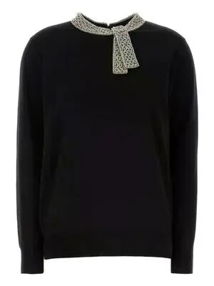 VALENTINO Valentino Garavani Crystal-Embellished Pussy-Bow Wool Sweater