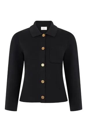 Saint Laurent Wool Polo Cardigan - Black