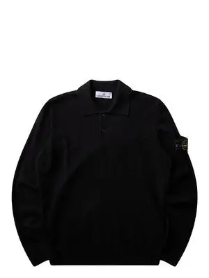 Stone Island Polo Sweater With Buttons Relaxed Fit - Black