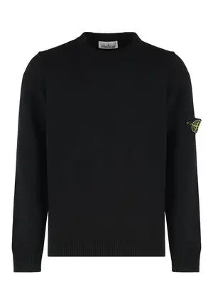 Stone Island Crew Neck Sweater Regular Fit With Ribbed Finish Black