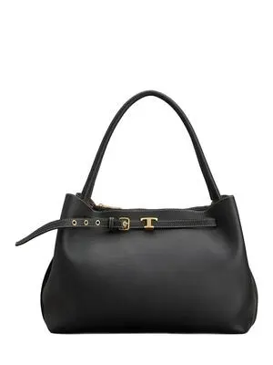 TOD`S Small T Signature Leather Hand Bag - Black