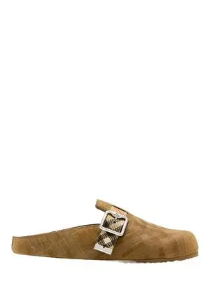 Burberry Checked Buckled Clogs - Tan