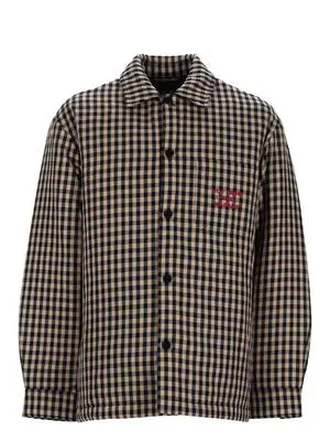 Drole De Monsieur Overshirt "slogan" In Cotone Check - Beige
