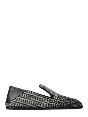 JIMMY CHOO Eliot Crystal-embellished Herringbone Loafers - Grey