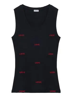 Loewe Embroidered Logo Ribbed Tank Top - Black
