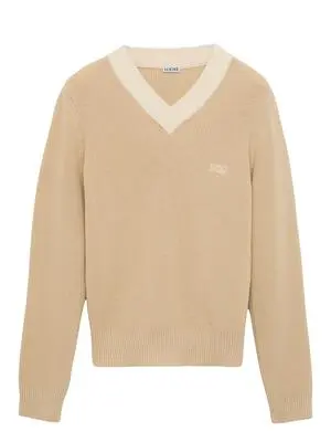 Loewe Cotton-wool V-neck Sweater - Beige
