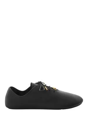 Loewe Lace-up Leather Ballerina Flats - Black