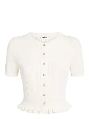 Sandro Pointelle-knit Cropped Cardigan - Beige