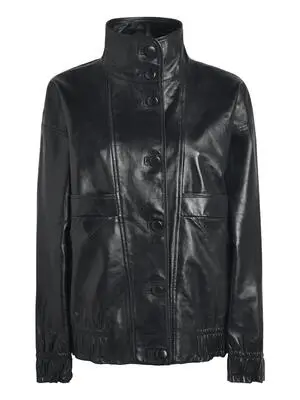Sandro Oversized Glossy Leather Jacket - Black