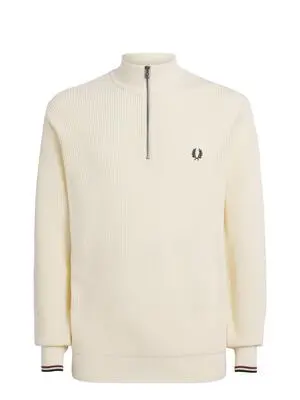 Fred Perry Fred Perry Cotton Waffle Knit Quarter-Zip Sweatshirt Ivory