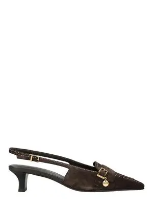 TOD'S Suede Penny Strap Slingback Pumps - Brown