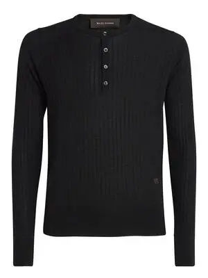 WALES BONNER Wool-cotton Nile Henley Top - Brown