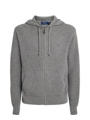 Polo Ralph Lauren Wool-cotton Waffle-knit Zip-up Hoodie - Grey