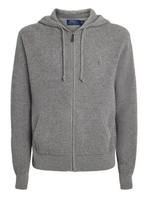 Polo Ralph Lauren Wool-cotton Waffle-knit Zip-up Hoodie - Grey