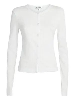 GANNI Organic Cotton Pointelle Cardigan - White