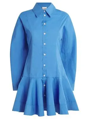 GANNI Stretch-cotton Mini Shirt Dress - Blue
