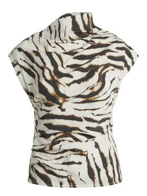 GANNI Stretch-cotton Zebra Sleeveless Blouse - Ivory