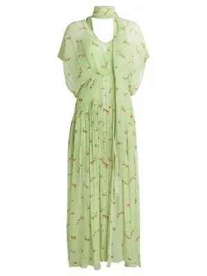 GANNI Organic Silk Floral Midi Dress - Green