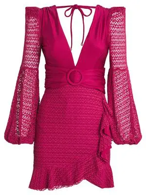 PatBO Crochet-trim Plunge-neck Mini Dress - Pink