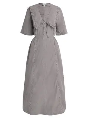 GANNI Cotton Gingham Midi Dress - Grey