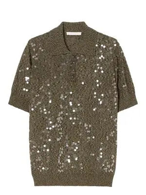 Marina Rinaldi Sequin-embellished Polo Sweater - Brown