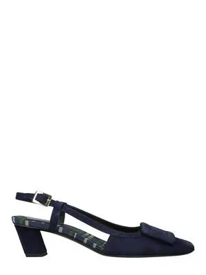 ROGER VIVIER Suede Belle Vivier Slingback Pumps - Navy