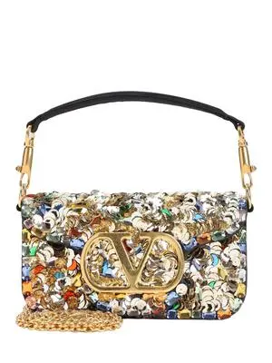 Valentino Garavani Small Shoulder Handbag With Silk & Sequins - Black