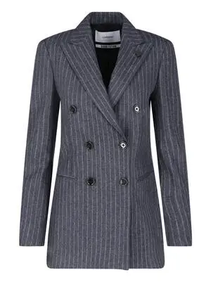 LARDINI Double-breasted Pinstripe Blazer - Grey