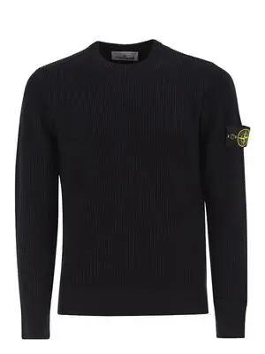 Stone Island Crewneck Knit Sweatshirt With Signature Compass Badge - Navyblue