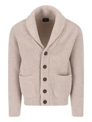 DRUMOHR 100% Merino Wool Shawl Collar Cardigan - Beige