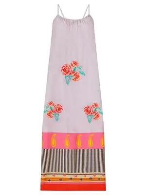 DHARA SHETH, DUBAI The Floral Archive Rose Print Spaghetti Strap Cotton Maxi Dress Purple & Multicolor - Pink