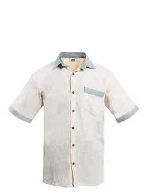 JIWYA Neutrals / Ēka Relaxed Cotton Shirt In Beige - Blue