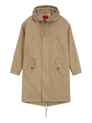 Hugo Water-repellent Parka In Stretch-cotton Satin - Beige