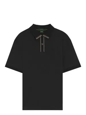BOSS Striped-trim Polo Shirt In Interlock Cotton - Black